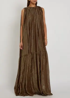 PETAR PETROV Draped Striped Silk-blend Chiffon Gown