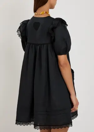 GANNI Lace-trimmed Linen Mini Dress