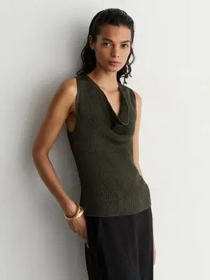 REISS Simone Cowl-neck Metallic-knit Sleeveless Top - Green