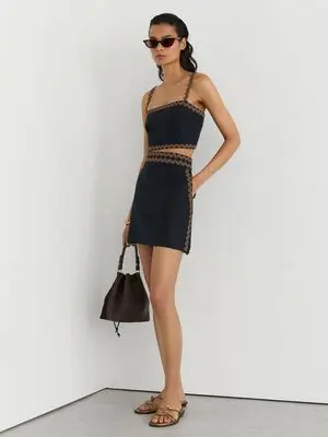 REISS Mila Linen Mini Skirt With Wave Trim