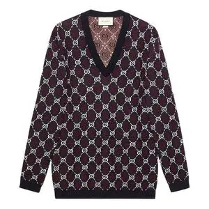 Gucci Logo Embroidered V Neck Sweater - Navy