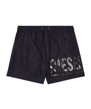 DIESEL® Mario-34-d-core Logo Printed Drawstring Swim Shorts - Black