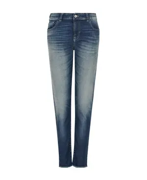 Emporio Armani Embroidered-logo Denim Trousers - Blue