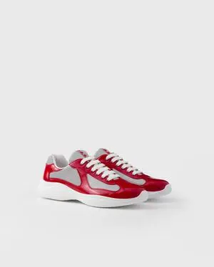 Prada Patent Leather And Technical Fabric America's Cup Sneakers - Red/silver