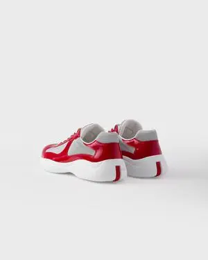 Prada Patent Leather And Technical Fabric America's Cup Sneakers - Red/silver