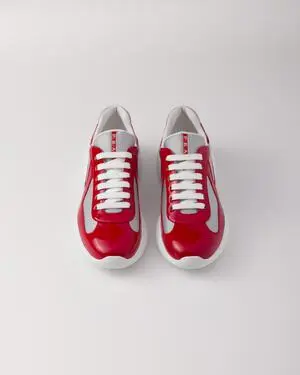 Prada Patent Leather And Technical Fabric America's Cup Sneakers - Red/silver