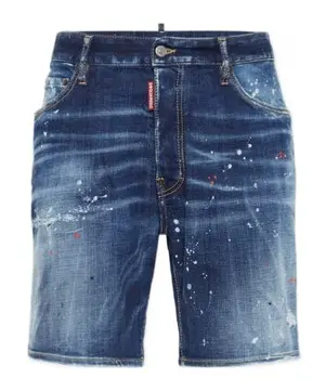 Dsquared2 Medium Wash Distressed Denim Shorts - Navy Blue