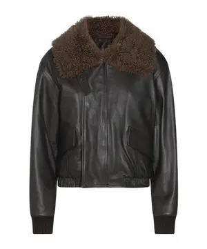 LEMAIRE Zipped Leather Bomber Jacket With Shearling Collar