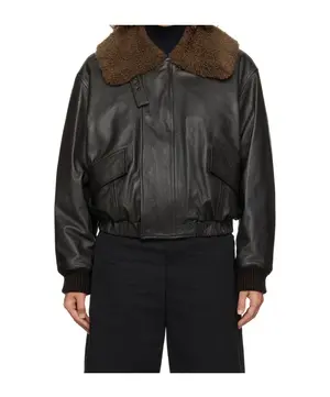 LEMAIRE Zipped Leather Bomber Jacket With Shearling Collar