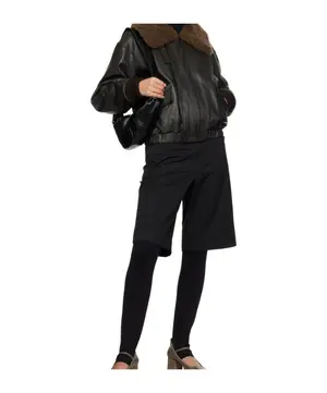 LEMAIRE Zipped Leather Bomber Jacket With Shearling Collar