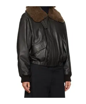 LEMAIRE Zipped Leather Bomber Jacket With Shearling Collar