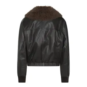 LEMAIRE Zipped Leather Bomber Jacket With Shearling Collar