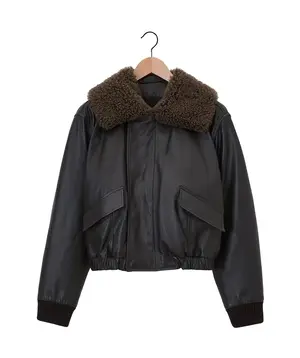 LEMAIRE Zipped Leather Bomber Jacket With Shearling Collar