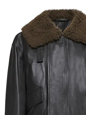 LEMAIRE Zipped Leather Bomber Jacket With Shearling Collar