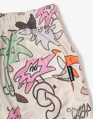 Palm Angels Printed Drawstring Waist Swim Shorts