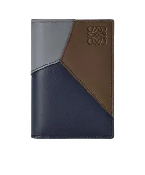 Loewe Puzzle Bifold Cardholder In Classic Calfskin - Blue Grey/navy