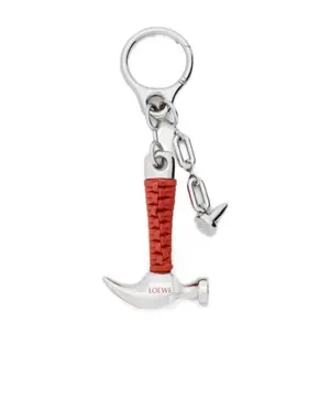 Loewe Hammer Charm In Brass And Calfskin - Silver/red