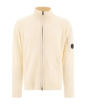 C.P. COMPANY Zip-up Knitted Cardigan With Lens Detail - Nude