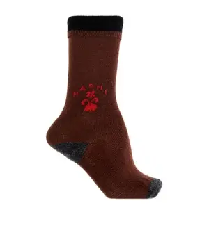 Marni Wool-cashmere Crew Socks With Heraldic Logo