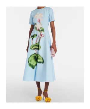 Oscar De La Renta Printed Cotton-blend Midi Dress - Blue