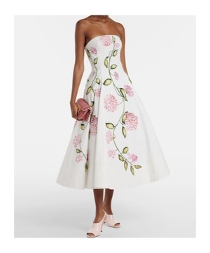 Oscar De La Renta Floral Cotton-blend Poplin Bustier Gown