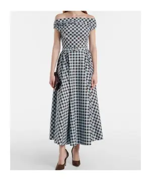 Oscar De La Renta Gingham Off-the-shoulder Midi Dress