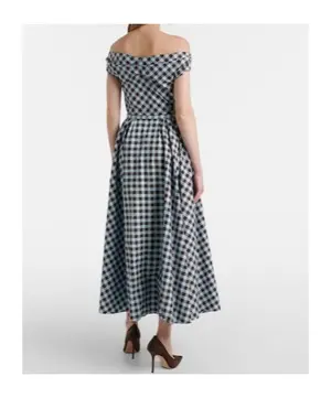 Oscar De La Renta Gingham Off-the-shoulder Midi Dress