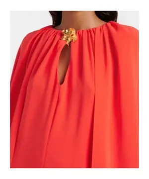Oscar De La Renta Silk-blend Georgette Kaftan With Cape And Gilded Flower Detail