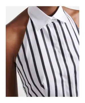 Ralph Lauren Eldred Striped Cotton Halterneck Maxi Shirt Dress - Gray