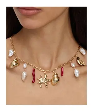SELF-PORTRAIT Faux Pearl And Coral Charm Necklace