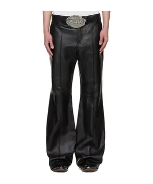 LU'U DAN X Bruce Lee Collaboration Flared Leather Trousers - Black
