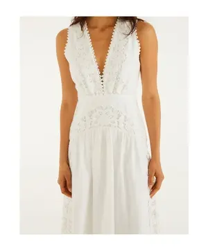 Farm Rio Richelieu Sleeveless Midi Dress - White