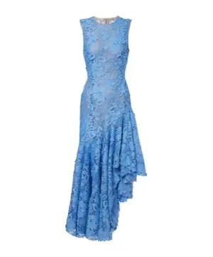 Oscar De La Renta Asymmetric Floral Embroidered Cocktail Dress - Blue