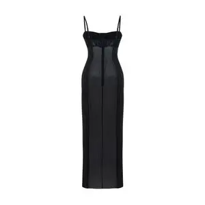 PCFG Strappy Sheer Maxi Dress With Tulle Detail - Black
