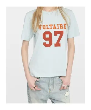 Zadig&Voltaire Boo" T-shirt With Voltaire 97 Artwork And Rhinestones - Blue