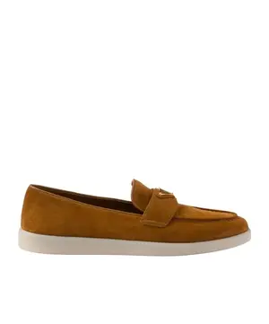 Prada Logo Plaque Slip-on Loafers - Cognac