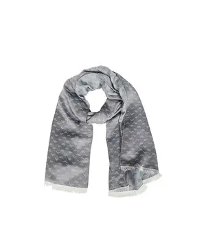 Emporio Armani Logo Monogram Jacquard Scarf With Tassels - Gray
