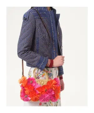 Valentino Garavani Vlogo Signature Floral Embellished Raffia Tote Bag