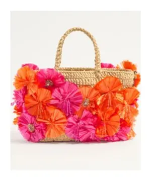 Valentino Garavani Vlogo Signature Floral Embellished Raffia Tote Bag