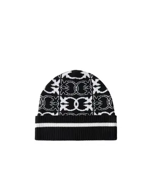 Pinko Logo Intarsia Knitted Beanie - Black