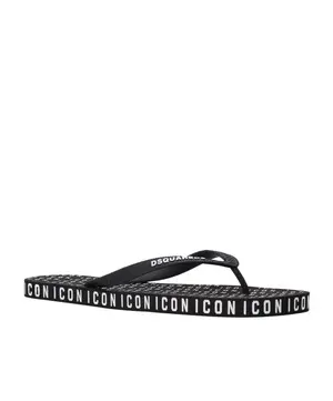 Dsquared2 Icon All-over Logo Printed Flip Flops - Black
