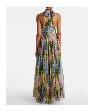 Oscar De La Renta Floral Gathered Silk Chiffon Gown