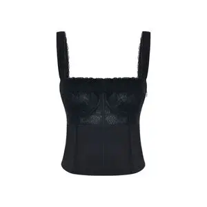 PCFG Daydreamers Lace Detail Satin Corset - Black