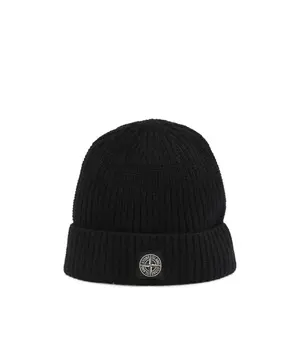 Stone Island Ribbed-knit Logo Beanie - Black