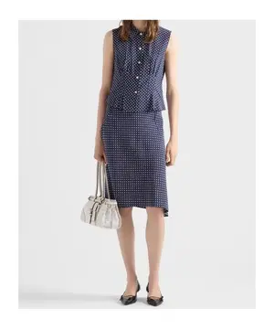 Prada Sleeveless Polka-dot Marocain Silk Shirt