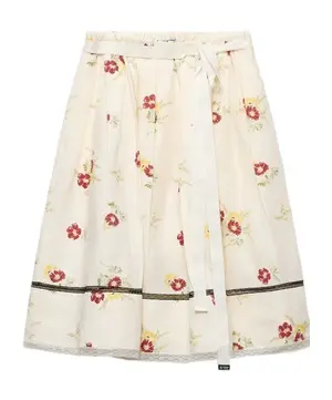 Prada Floral Print Linen Skirt - Ruby Red