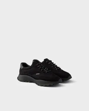 Prada Mesh And Suede Sneakers With Bow Detailing
