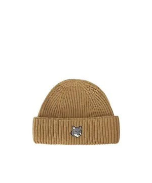 Maison Kitsuné Maison Kitsuné Fox Head Beanie Brown