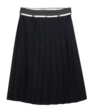 Prada Pleated Rush Stitch Midi Skirt - Navy