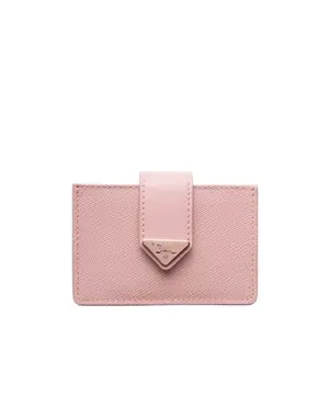 Prada Saffiano And Smooth Leather Card Holder - Peach